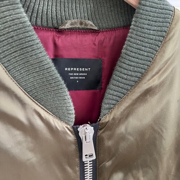 Represent | Jackets & Coats | Represent Puffy Satin Olive Bomber Jacket ...
